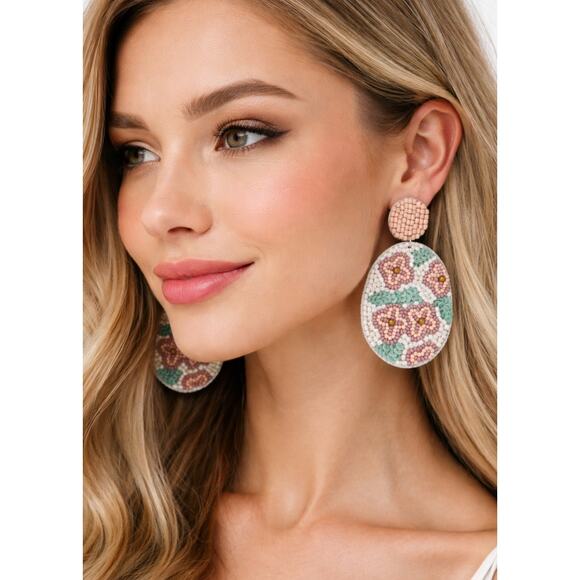 Kay Lee | Jewelry | Kay Lee Boho Floral Oval Beaded Earrings New | Poshmark